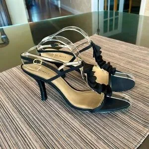 Nine West | Shoes | New Nine West Black Satin Sandals With Ruffle On ...